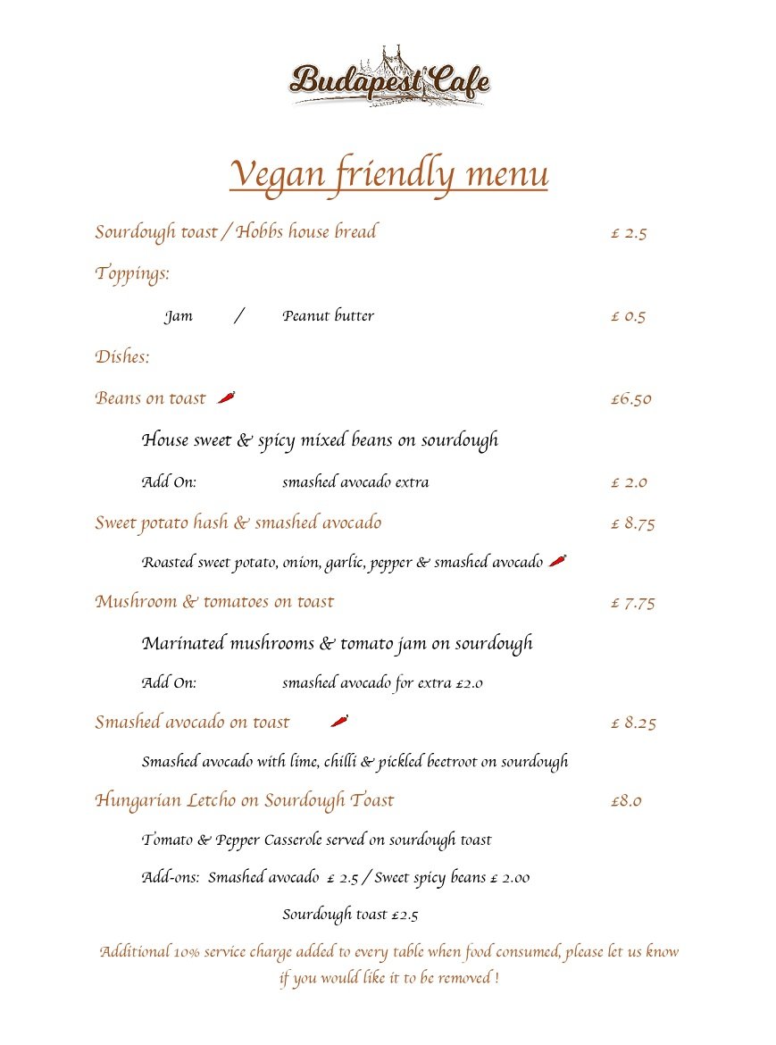 Menu - Budapest Cafe Bristol